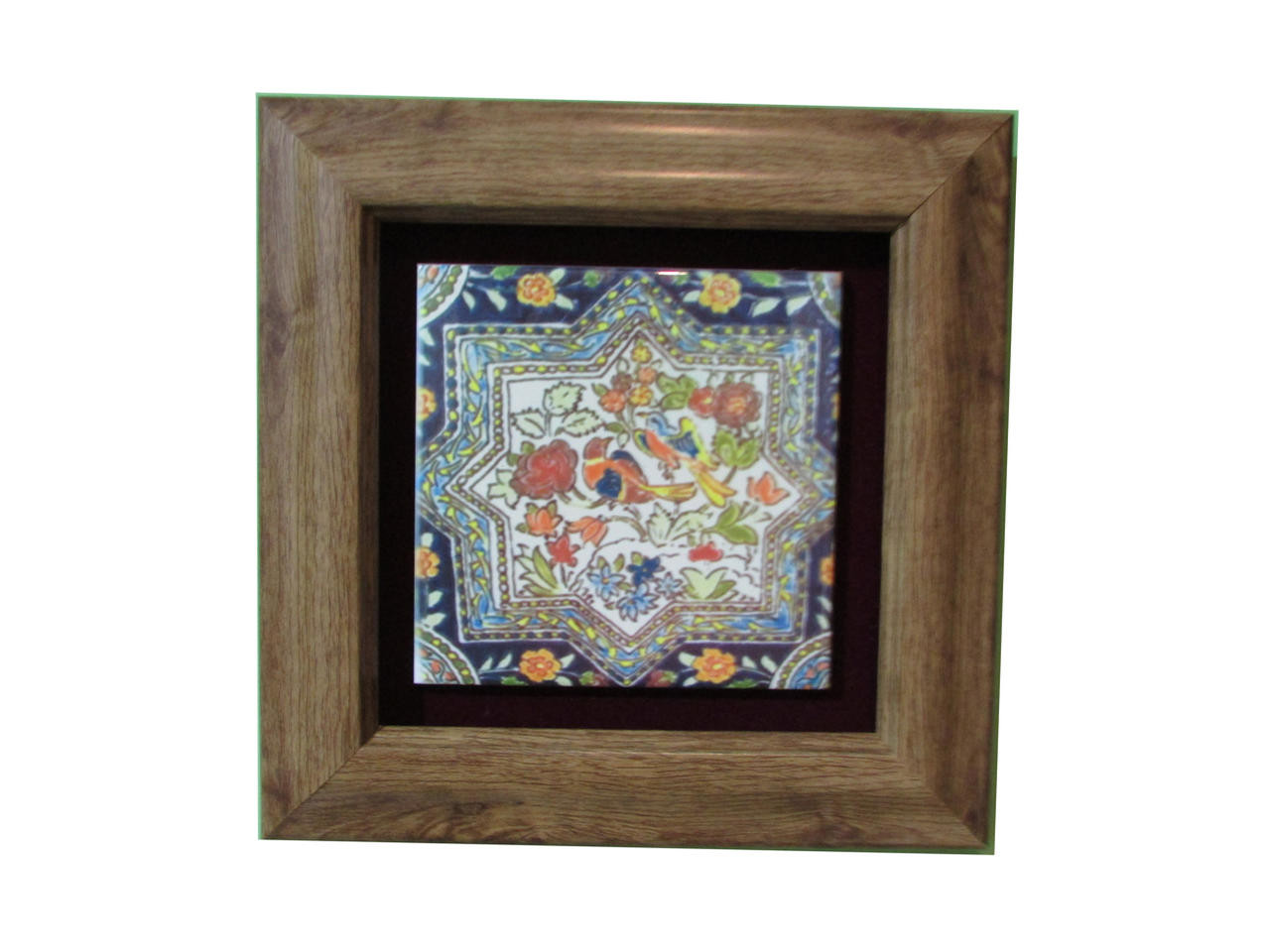 Handmade Wall Hanging Tile with Wooden Frame - 10x10 cm