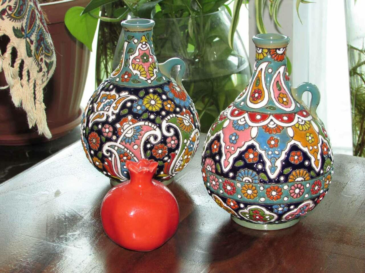 "Stunning Hand-Painted Enamel Mini Jugs - Set of 2pcs
