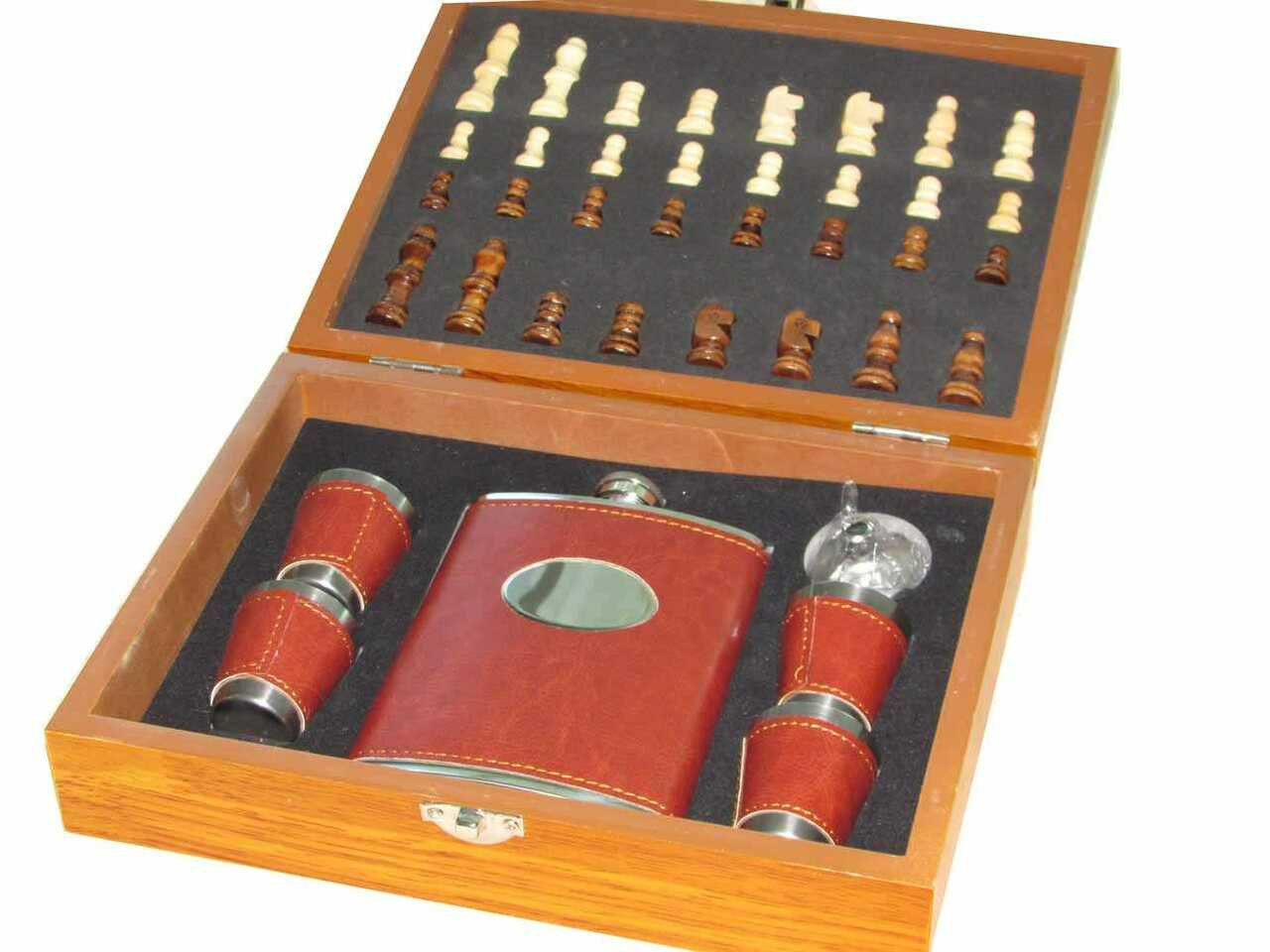 Unique gift for him , Traveler chess set with drinking