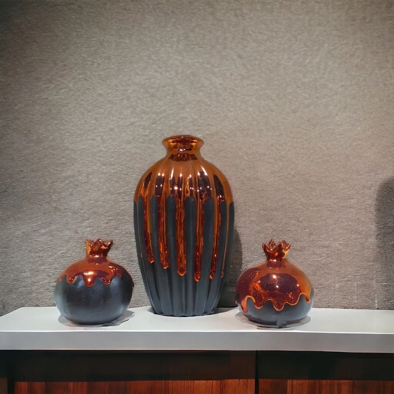 Handmade Ceramic Flower Vase Set with 2 Pomegranate