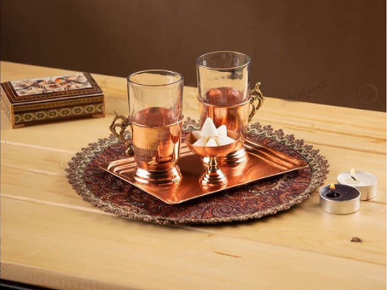 Copper tea serving set , 2 person serving set , tea set