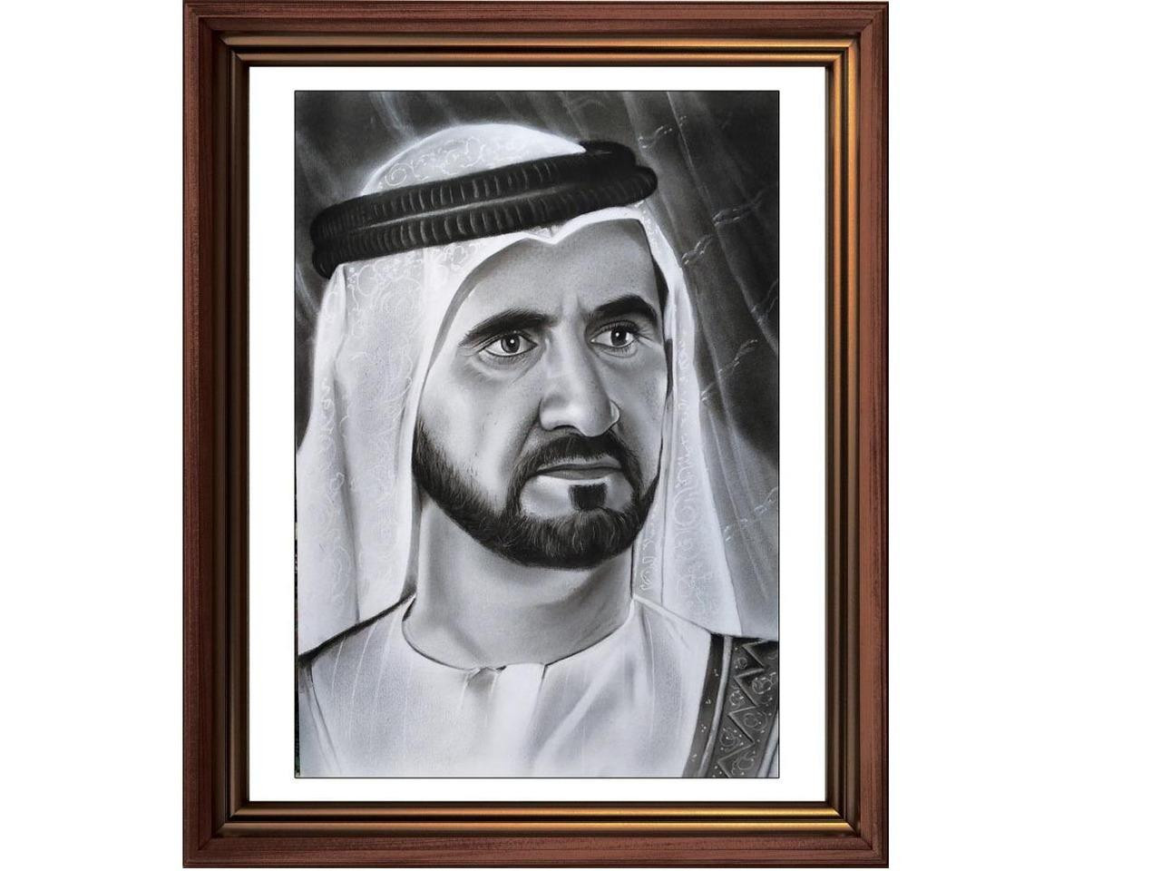 sheikh Mohamed charcoal painting , original painting