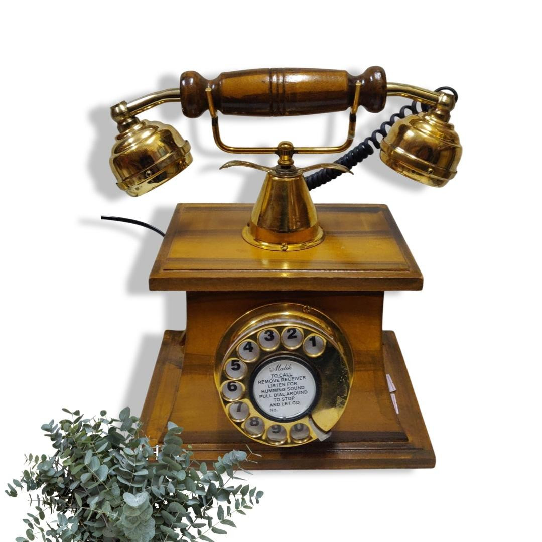 Button dialing vintage phone , handmade wooden phone
