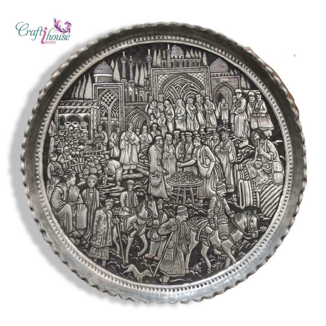 Hand engraved copper tray , engraving plate , wall decor