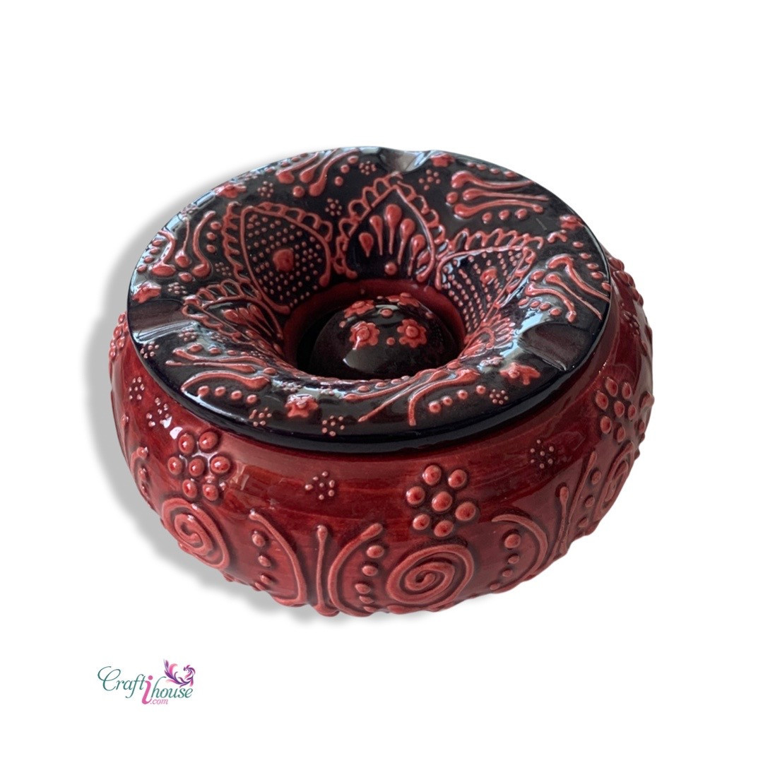Turkish Ceramic Ashtray with Lid |Table Decor Smokers Gift