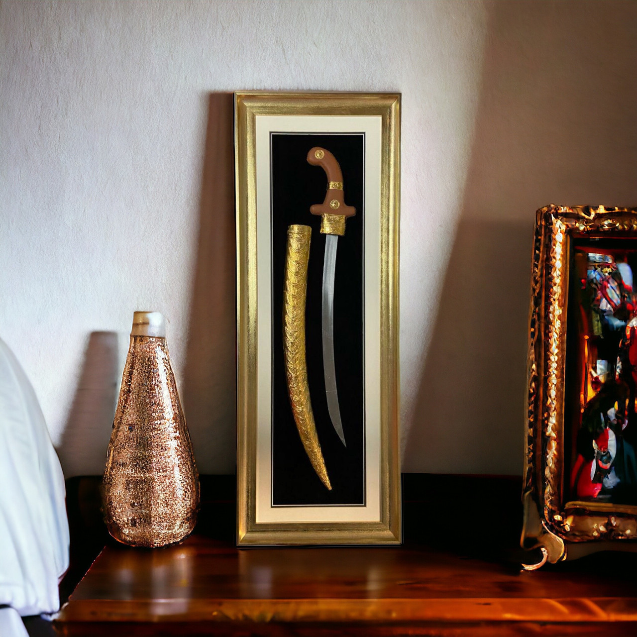 Corporate Gift , Sword Framed in Golden Frame . Luxury gift