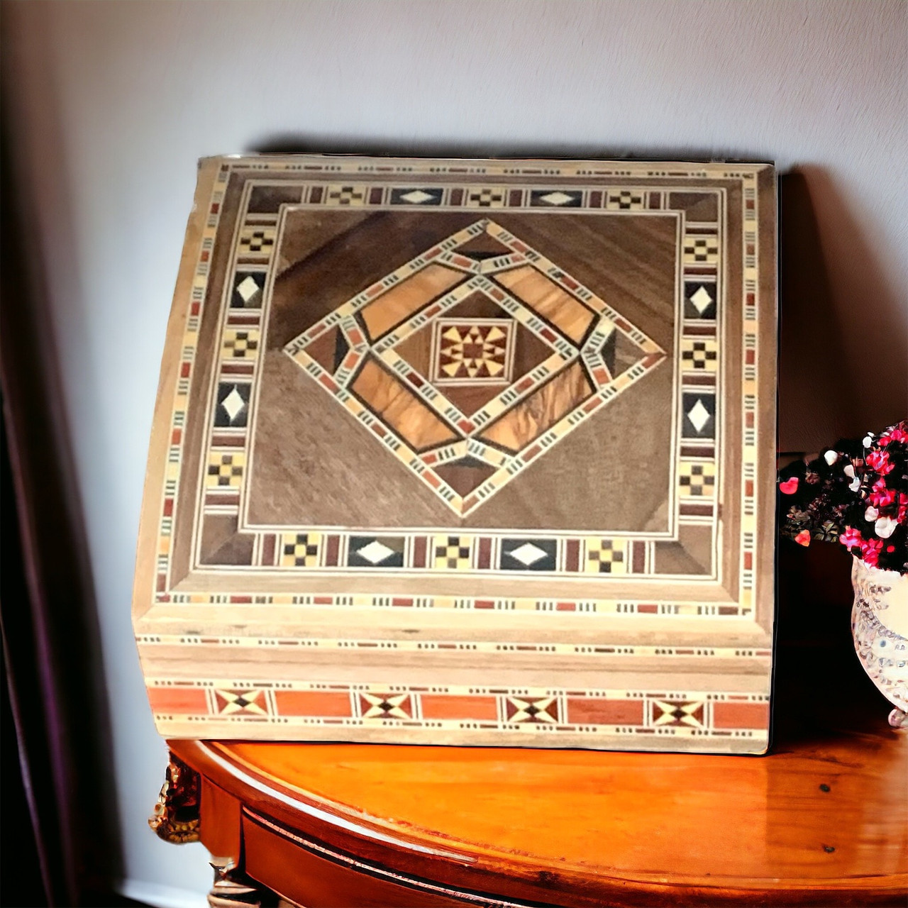 Hand crafted wooden box , Mother of pearl inlaid gift box