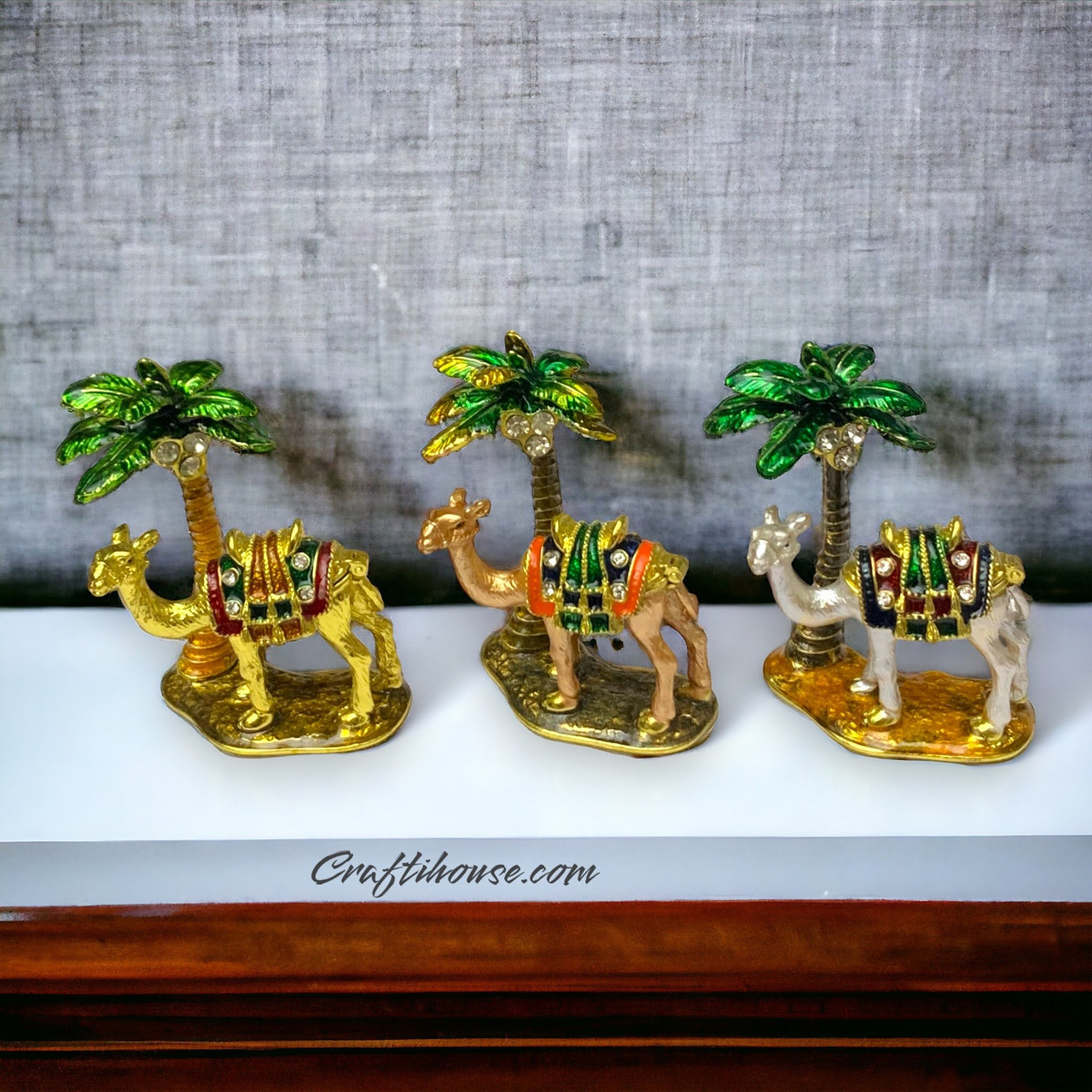 Camel Decor Set 6 cm , Metal Standing Camel figurines set of 3 pieces