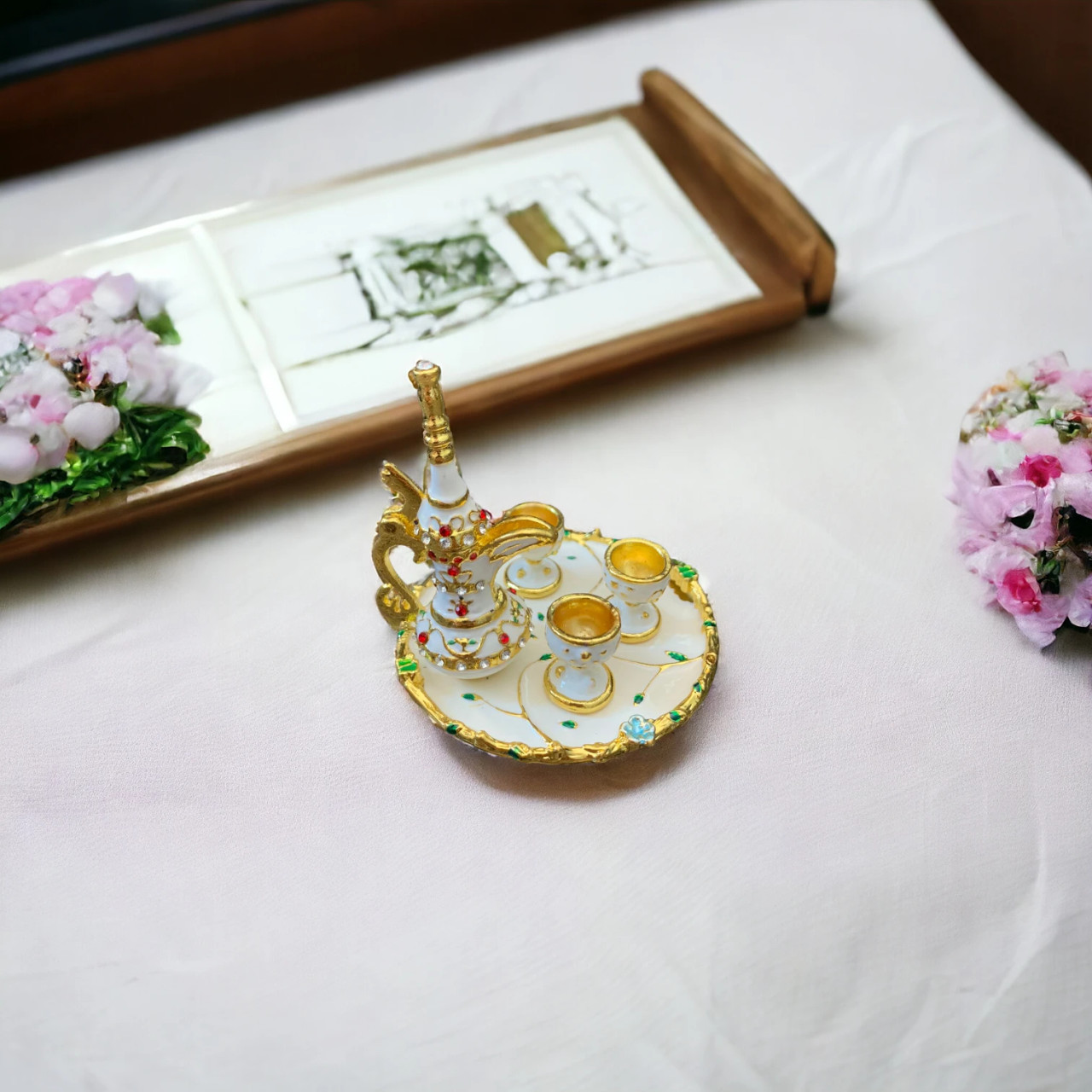 Miniature Arabic coffee Dallah Set ,7 cm White Assorted