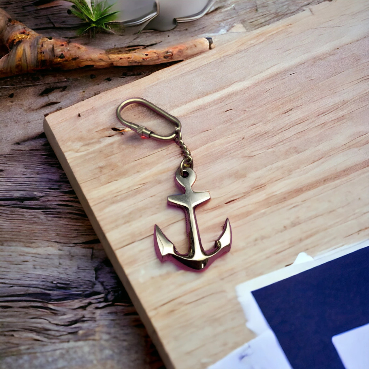 Brass Anchor Key Chain - Collectible Marine Nautical Key Ring