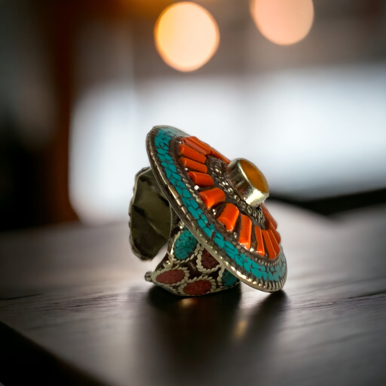 Handmade Nepali Tibetan Multi Color Ring - Authentic Nepalese Craftsmanship
