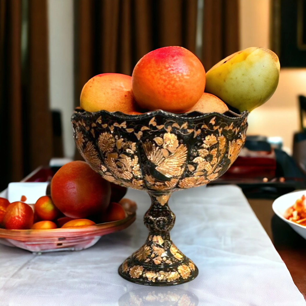 Hand-Engraved Copper Fruit Bowl 30 cm , Engraving Art