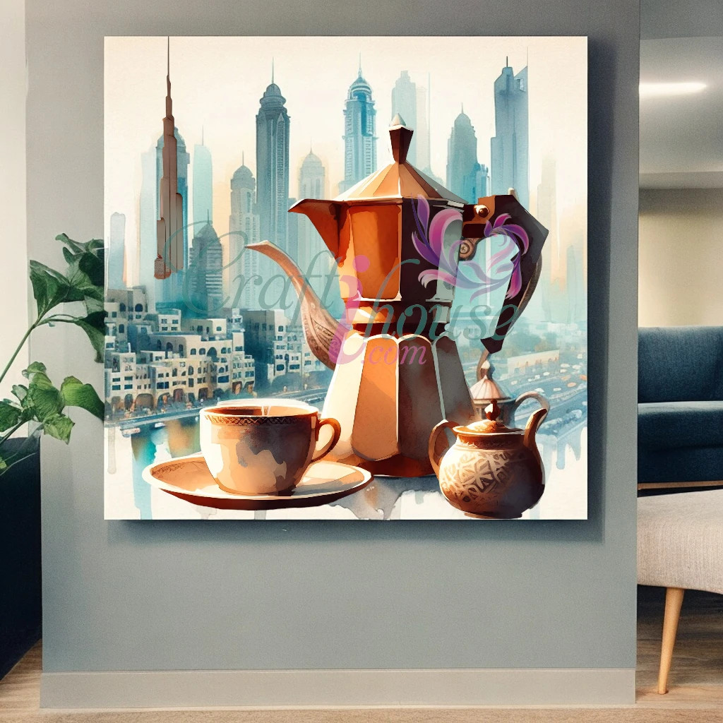 Dubai Burj Khalifa and Traditional Arabic Coffee Dallah Digital Art