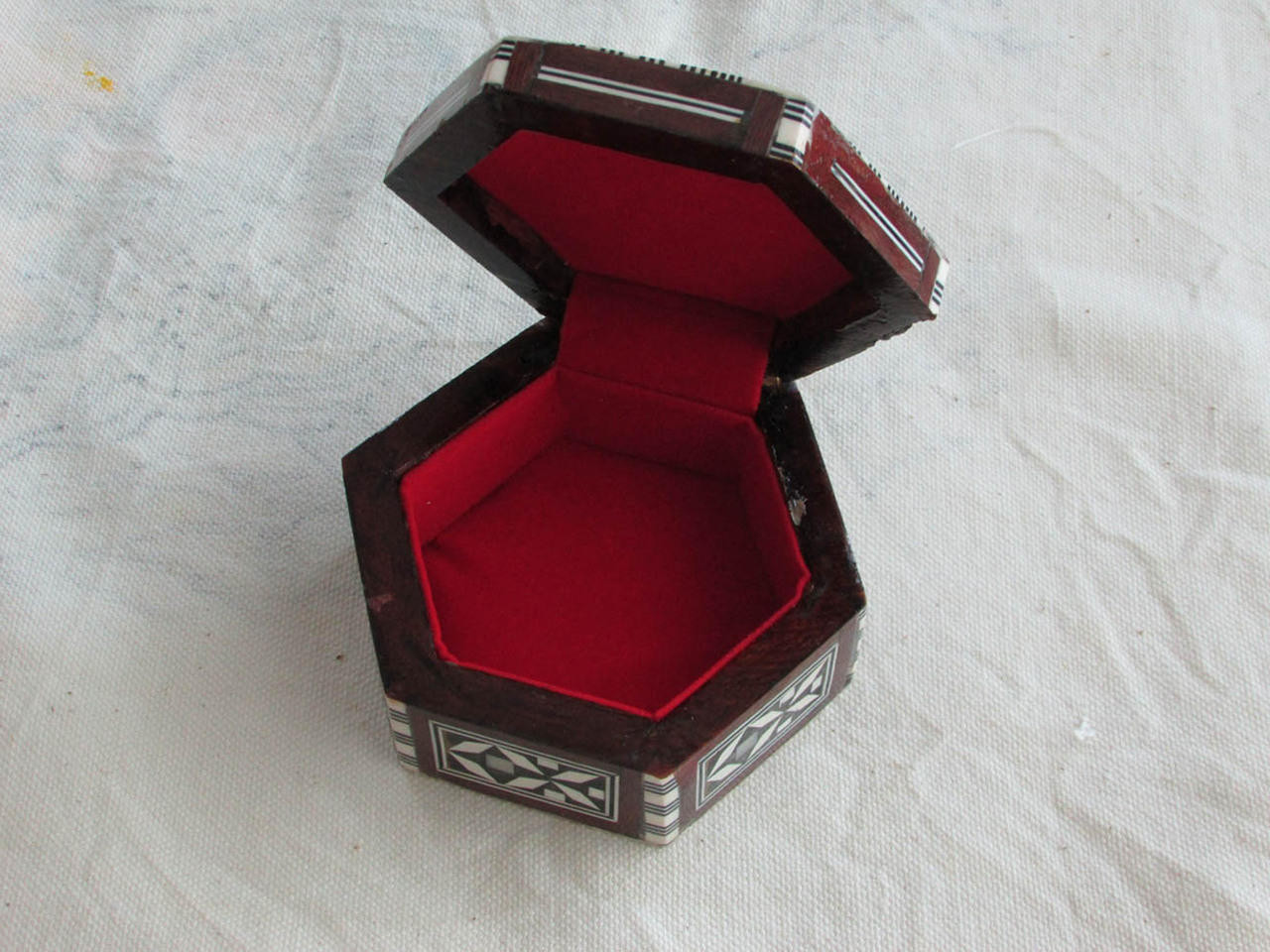 Hexagon box , handmade vintage Syrian box , unique gift