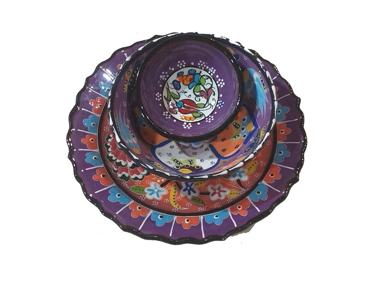 Set of 3 pcs handmade serving bowls , Turkish Bowls 15cm