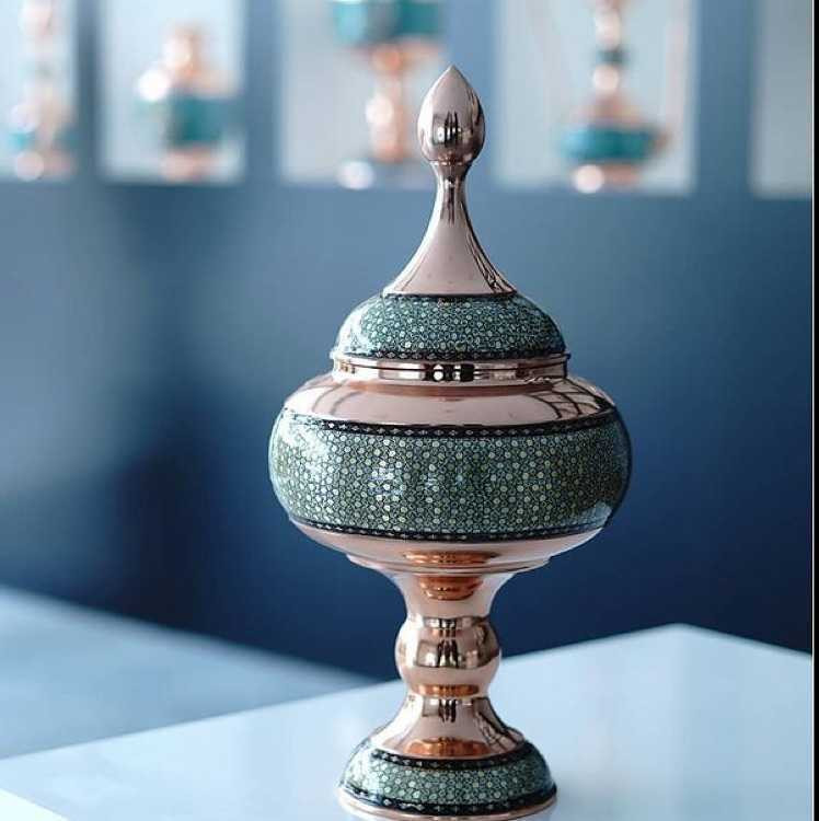 Copper candy bowl with lid , inlaid chocolate bowl