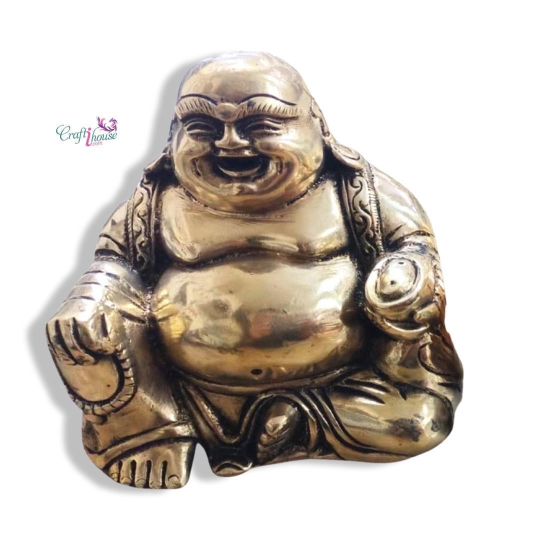 Brass laughing Buddha , handmade Buddha figurine