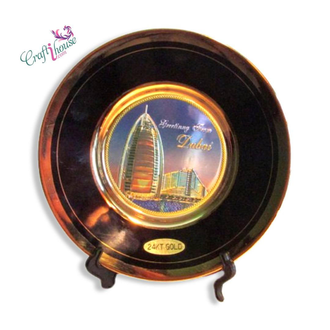 Dubai Souvenir Plate, 24K Gold Plated, 6 inch - Dubai Gift
