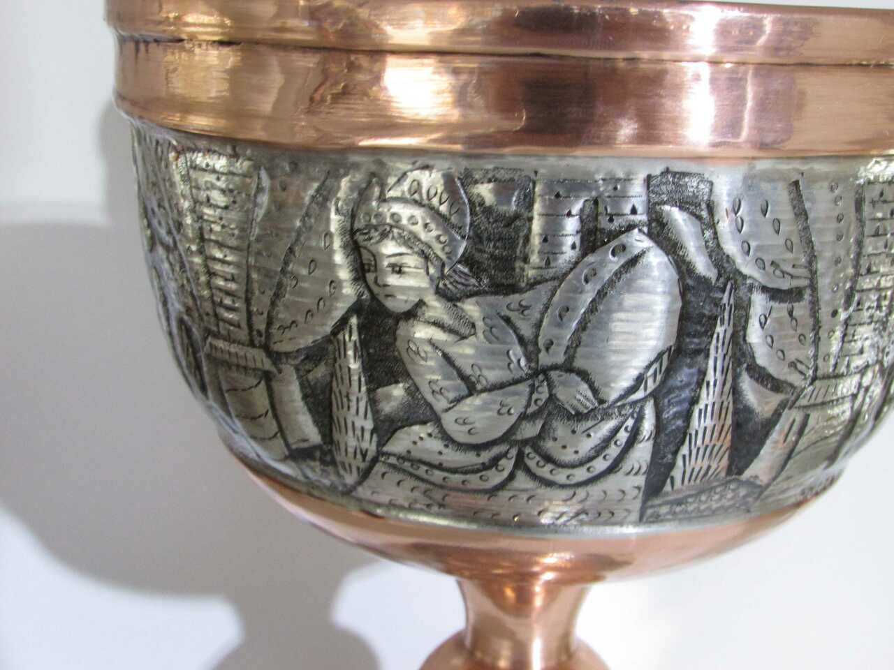 Handmade Copper Candy Bowl on Pedestal with Engraving