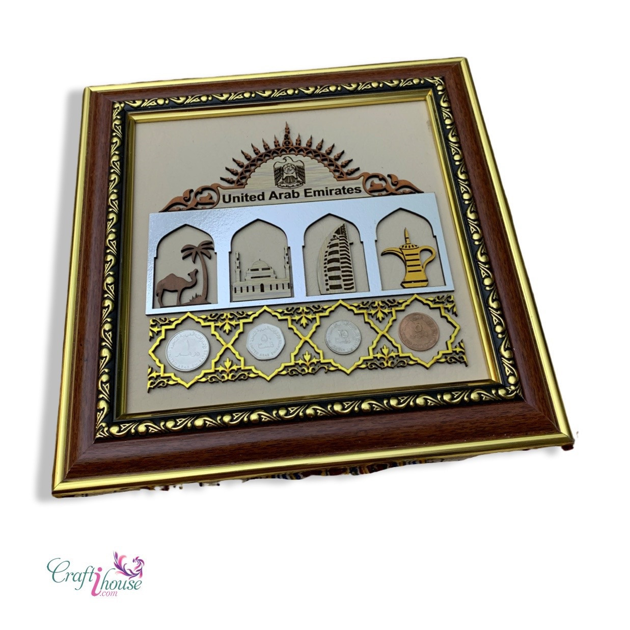 Emirates collectible coins , wood carving Dubai souvenir