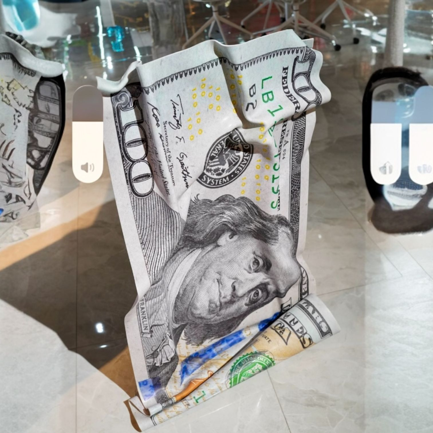 Freestanding 3D Dollar Bill Sculpture | Crumpled Aluminium Pop Art ...