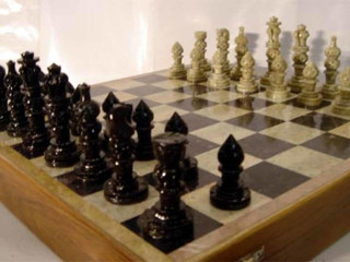 Stone Chess Set - Marble Fossil Coral & Black Marble