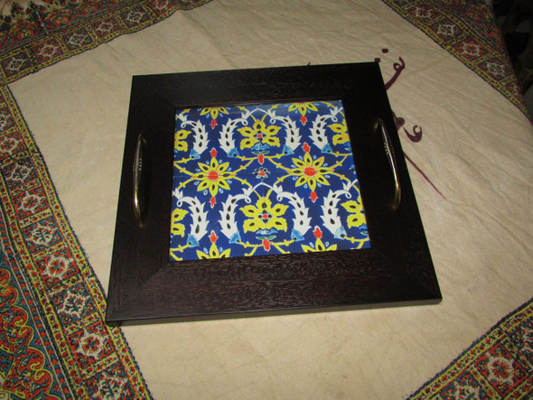 Handmade Ceramic Tea Serving Tray with Printed Tile 28x28cm