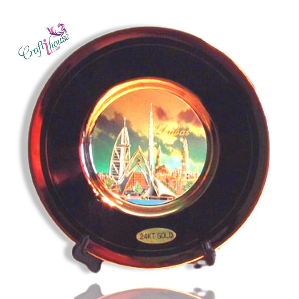 Dubai Souvenir Plate, 24K Gold Plated, 6 inch - Dubai Gift