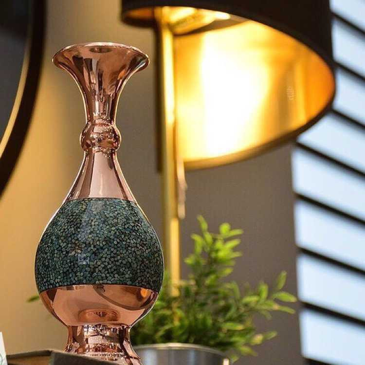 Handmade copper flower vase , turquoise inlaid vase