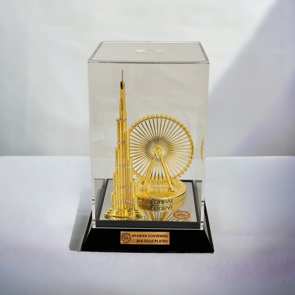 Gold plated Ain dubai and Burj Khalifa in acrylic box