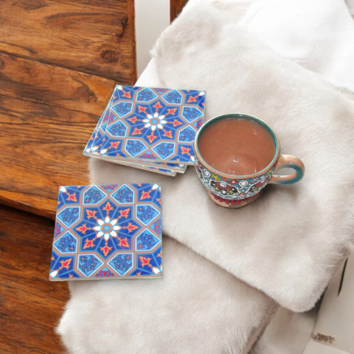 Elegant Tile Pattern Ceramic Coasters - Set of 4 | Perfect Gift