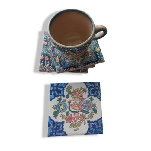 Set of 4 Decorative Ceramic Tea Coasters - Colorful Gift