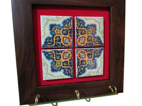 Handmade Key Holder with 4 Ceramic Tiles - Home Decor Gift