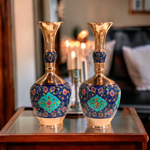 Hand Painted Copper Vases Set for Luxury Home Decor