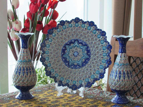 Handmade Wall Hanging Copper Plate Set - 2 Vases Included