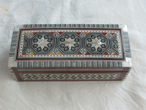 syrian handmade mosaic box with red velvet , Damascus gift
