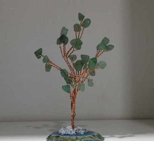 Handmade gemstone tree with green jade stone 10 cm