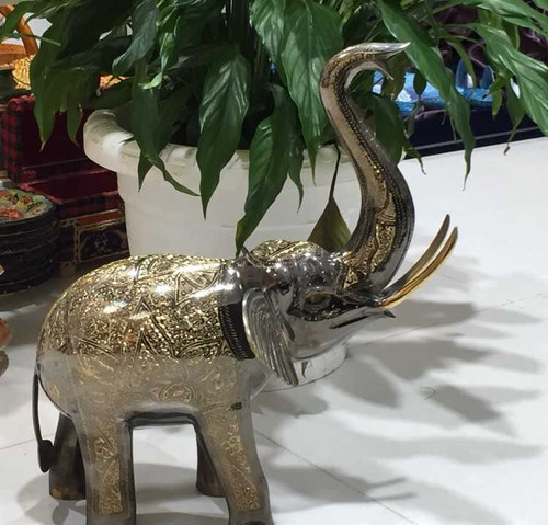 Hand engraved elephant , Metal elephant sculpture 50 cm