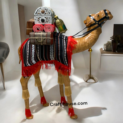 Handmade Leather Camel -Loaded Stuffed Camel with Desert Accessories