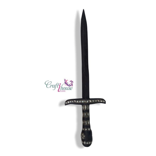 Hand carved wooden sword ornamented , inlaid wooden sword