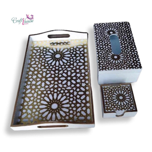 Table decor set , tray tea coaster and tissue box set