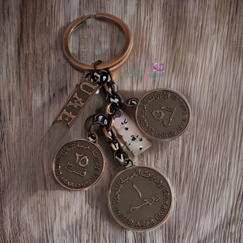 Dubai key chain , Dubai souvenir , coins and dallah