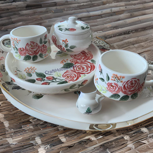 Hand Painted Rose Pattern Tea and Coffee Set for Two