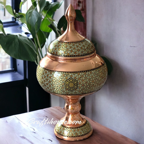 Luxury corporate gift , Copprer Khatamkari inlaid candy now 27 cm ...
