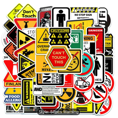 Whimsical Warning Signs Sticker Pack - Set of 50 pcs