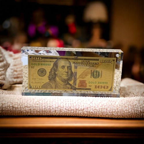 Gold Foil Dollar Banknote with Magnetic Acrylic Display