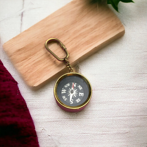 Nautical Brass Compass Keychain - Marine Key Ring for Him