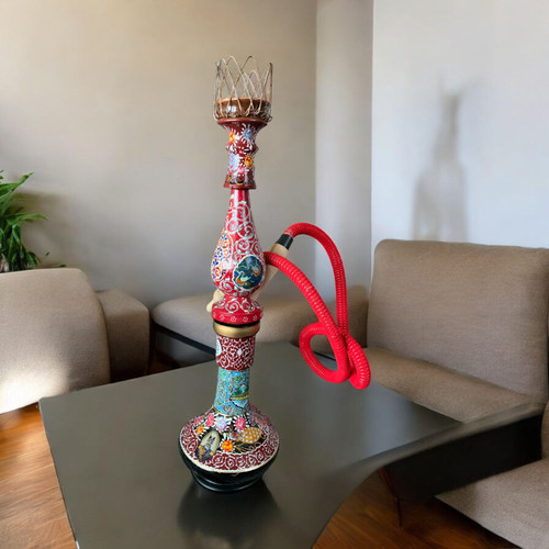 Hand Painted Persian Hookah , Glass & Wooden Sheesha