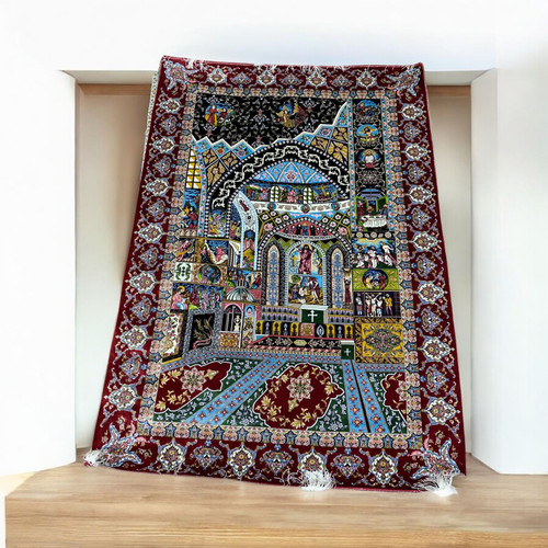 Elegant Religious Silk Carpet - Church Design 150x100 cm | Holiday Decor