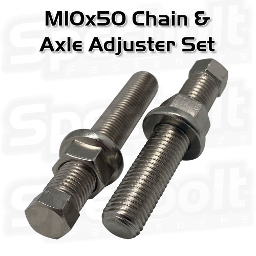 M10 Euro Kawasaki Chain Axle Adjuster Set Nickel Wurks finish plated
